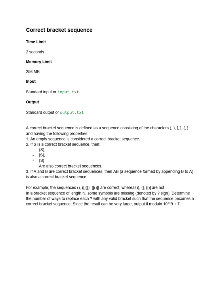 Bracket Sequence | PDF