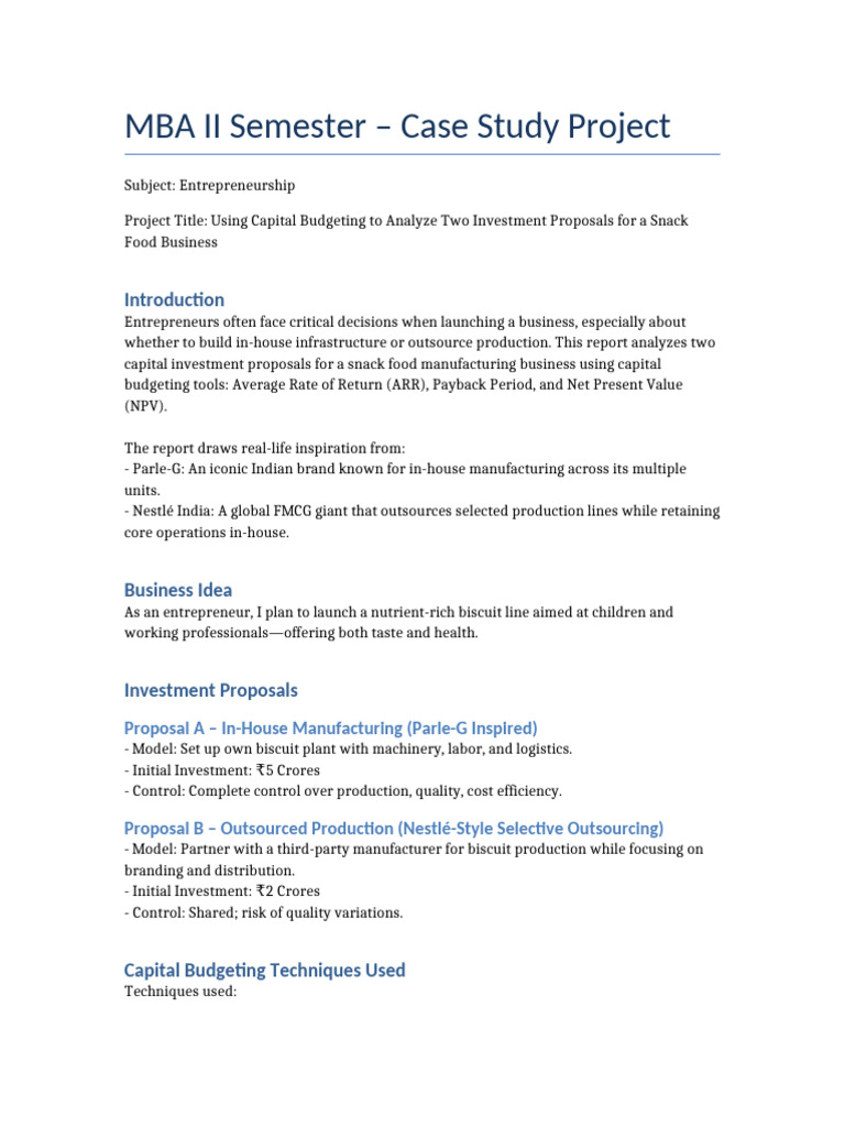 Snack_Food_Investment_Report | PDF | Net Present Value | Capital Budgeting