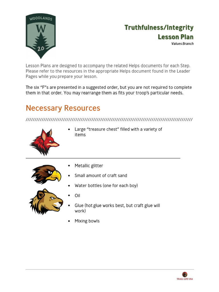 Values Step 06 Truthfulness Integrity Lesson Plan | PDF