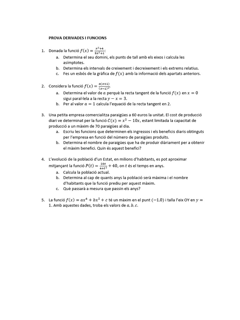 PROVA DERIVADES I FUNCIONS Sol | PDF