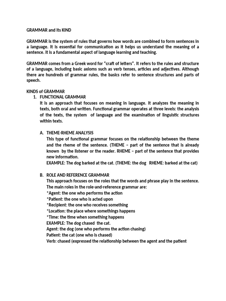 GRAMMAR and its KIND | PDF | Semantics | Sentence (Linguistics)