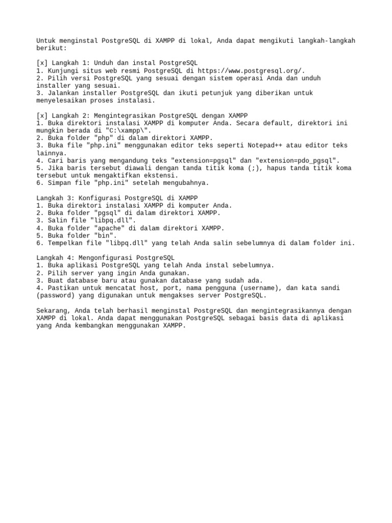 Instalasi PostgreSQL di XAMPP Lokal | PDF