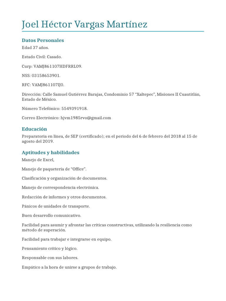 Curriculum Joel | PDF