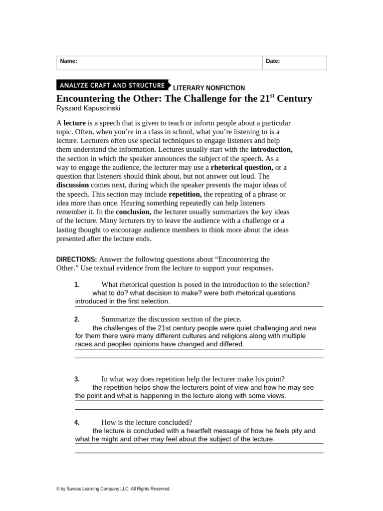 Encountering The Other: Analyze Craft and Structure | PDF