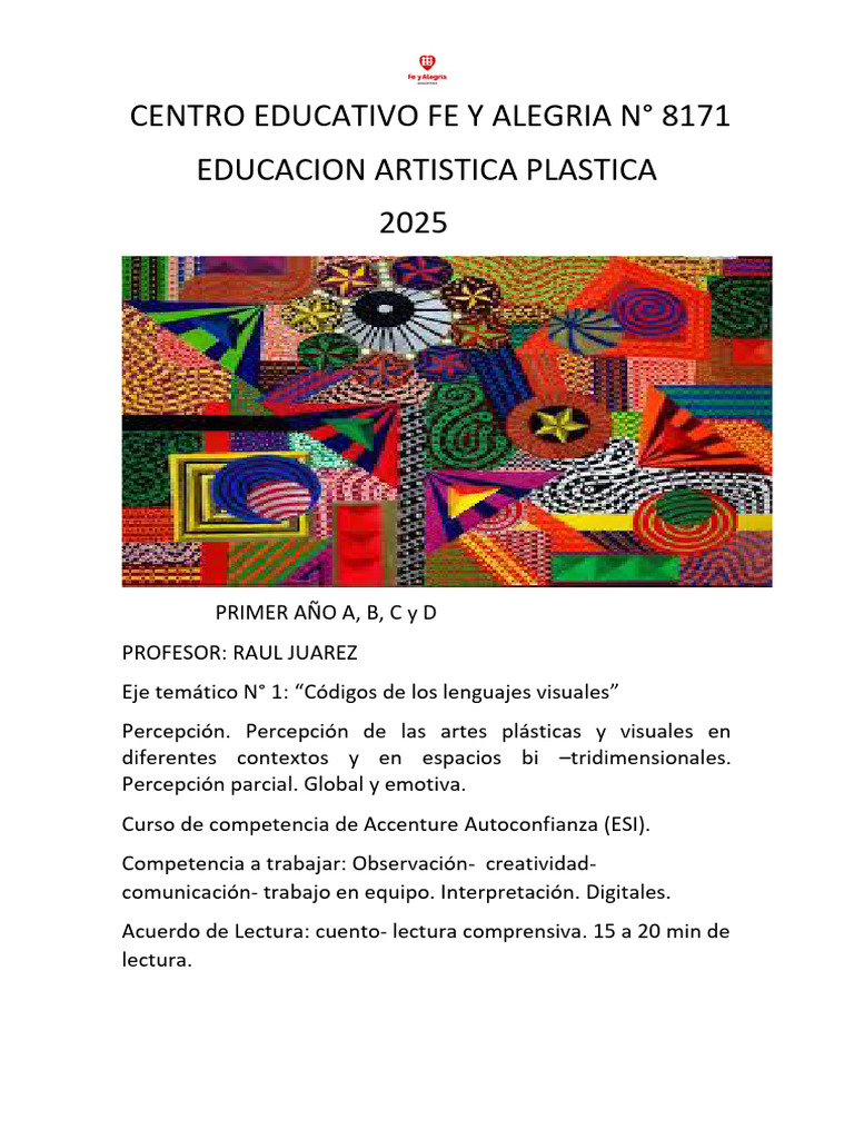 EDUCACION ARTISTICA PASTICA Proyecto F y A Integrado Revisado | PDF ...