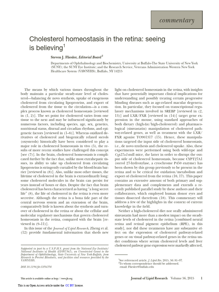 Cholesterol Homeostasis in The Retina Seeing Is B | PDF | Retina ...