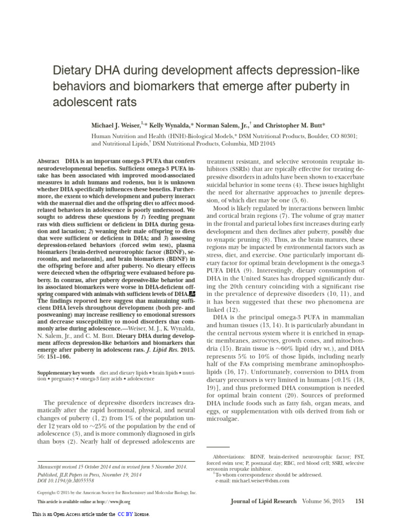 Dietary DHA During Development Affects Depression | PDF | Omega 3 Fatty ...