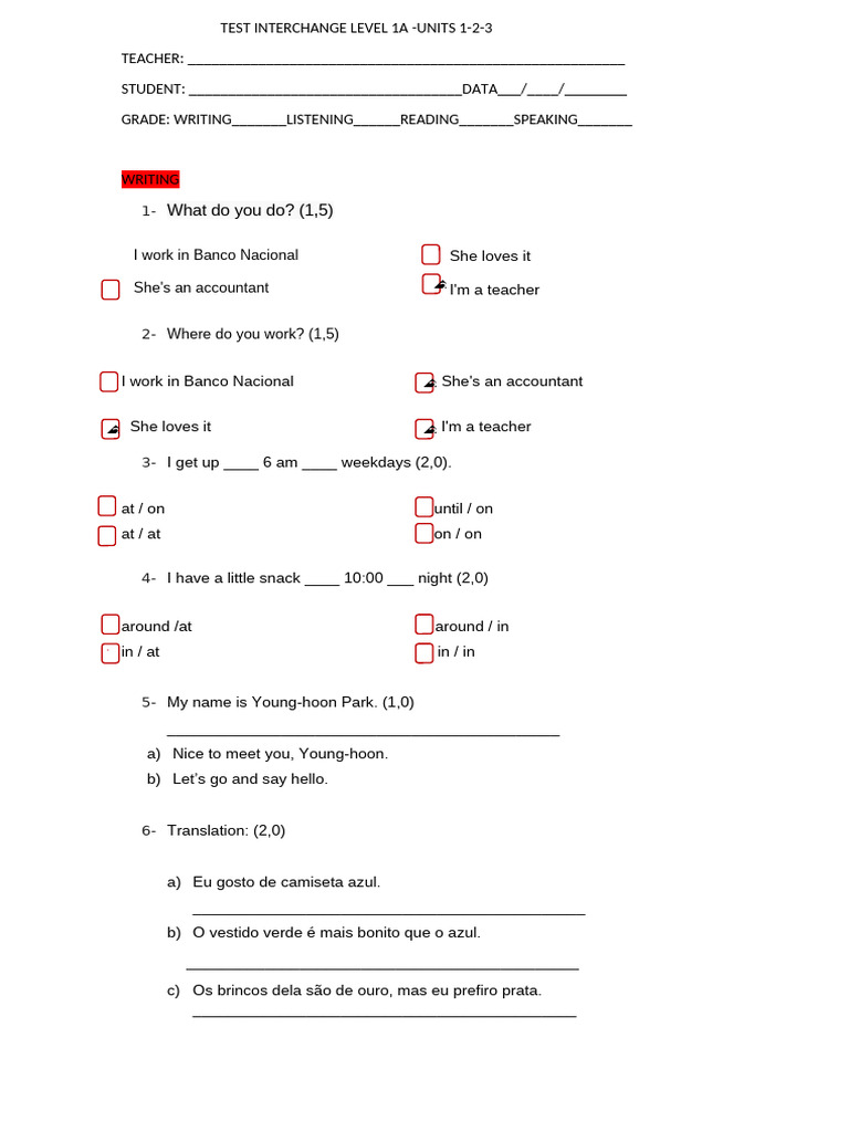 Test Interchange Level 1A: Units 1-3 | PDF | Coffeehouse | Coffee