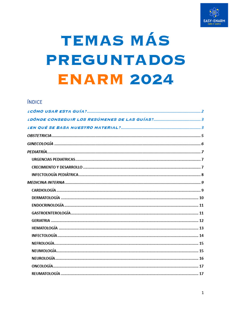 TEMAS ENARM 2024 Actualizado | PDF | Especialidades Medicas ...