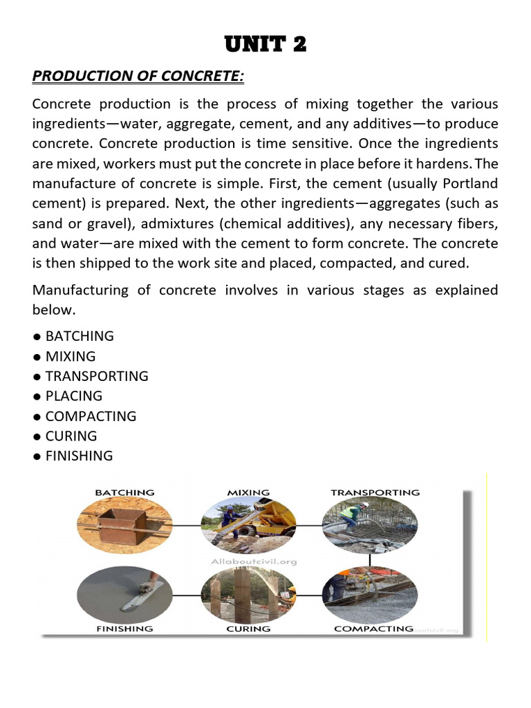 CONCRETE UNIT 2 | PDF | Concrete | Cement