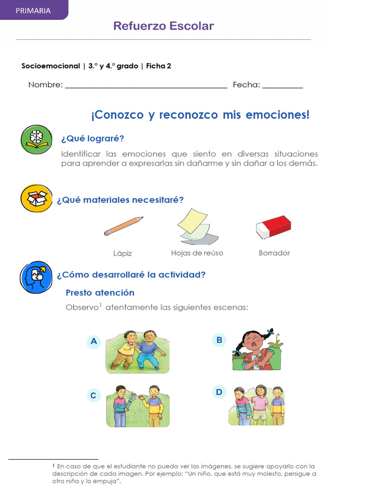 Ficha 2 Conozco y Reconozco Mis Emociones | PDF | Las emociones | Temor