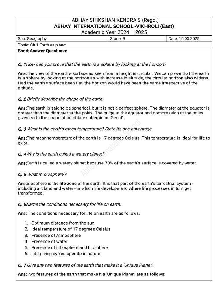 Grade 9 Geography: Earth as a Planet | PDF
