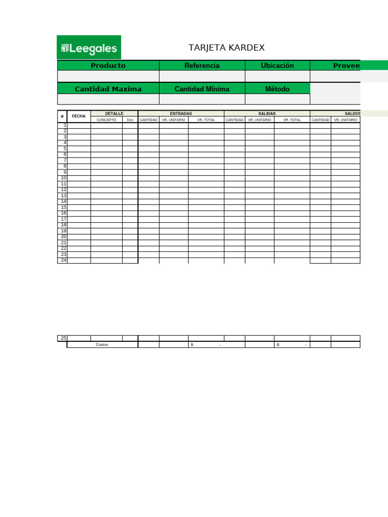 Tarjeta Kardex de Productos Leegales | PDF