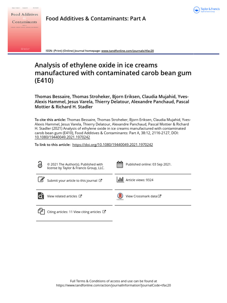 Analysis of Ethylene Oxide in Ice Creams Manufactured With Contaminated ...