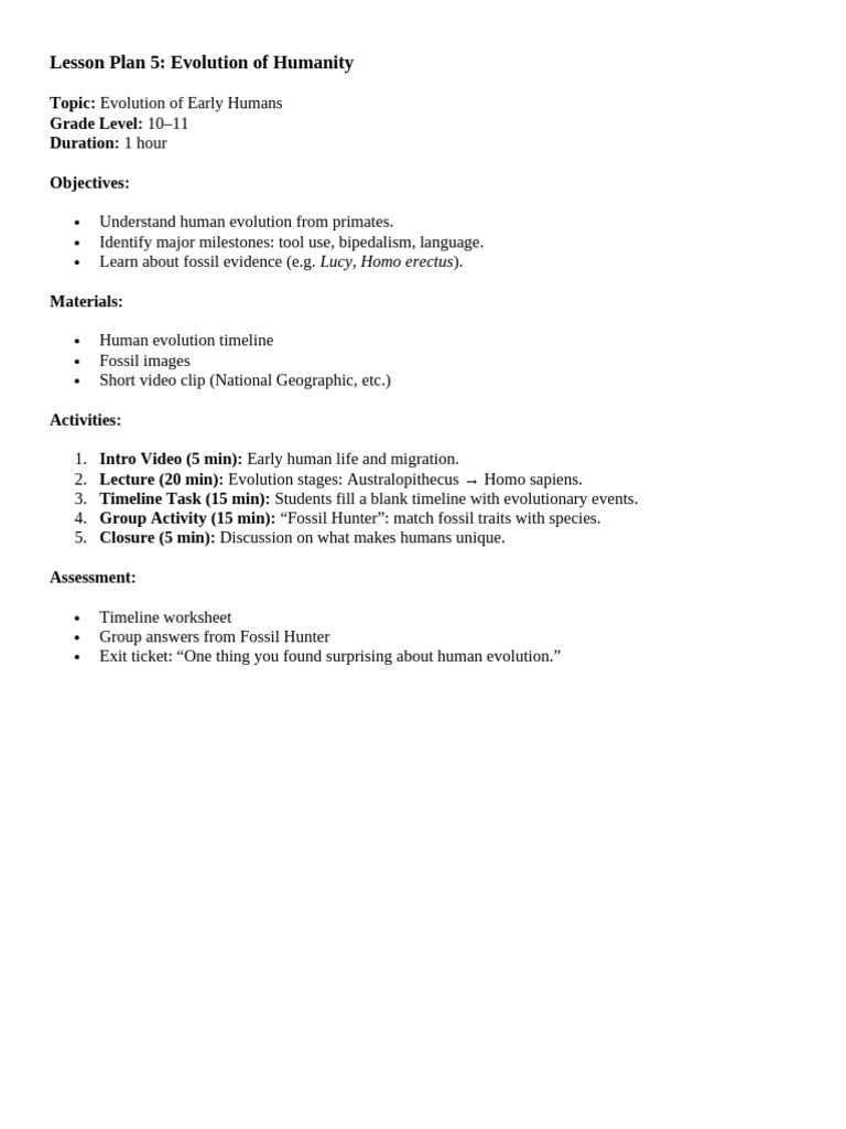 Lesson Plan Evolution of Humanity | PDF