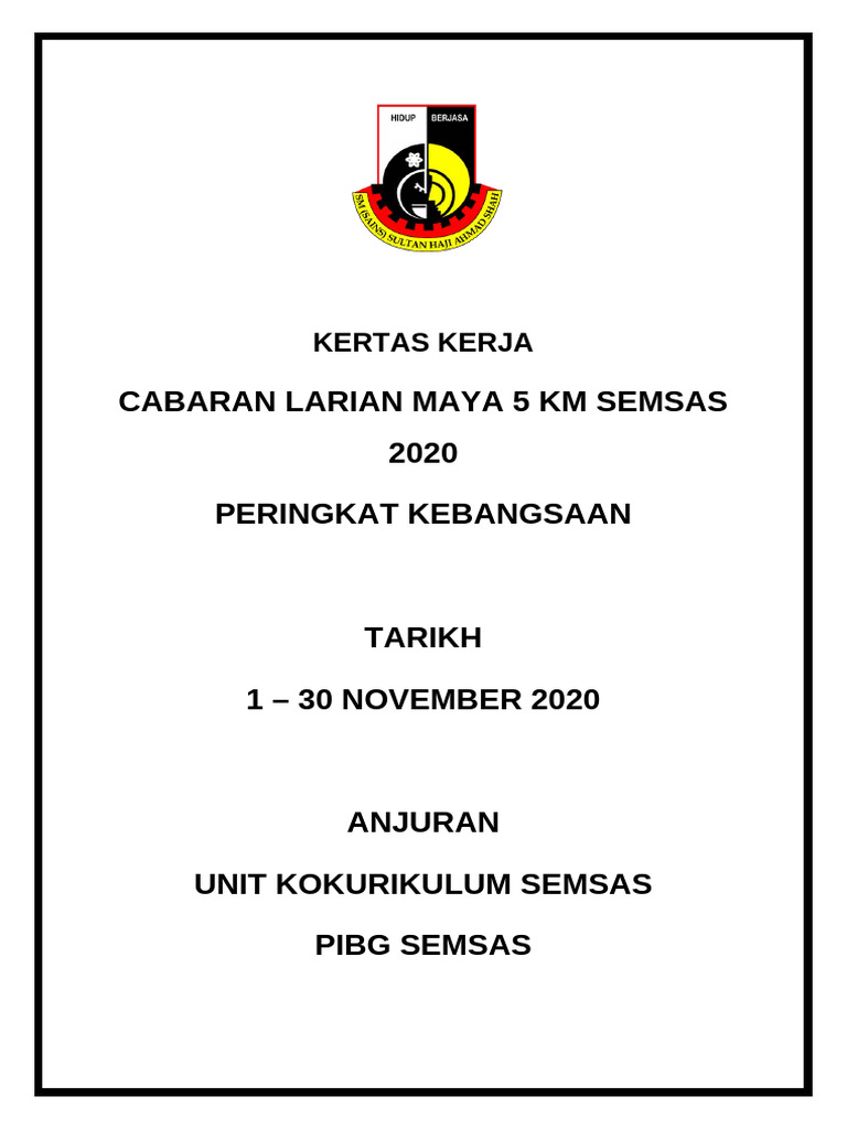 Kertas Kerja Canaran Larian Maya 5 KM Semsas 2020 | PDF