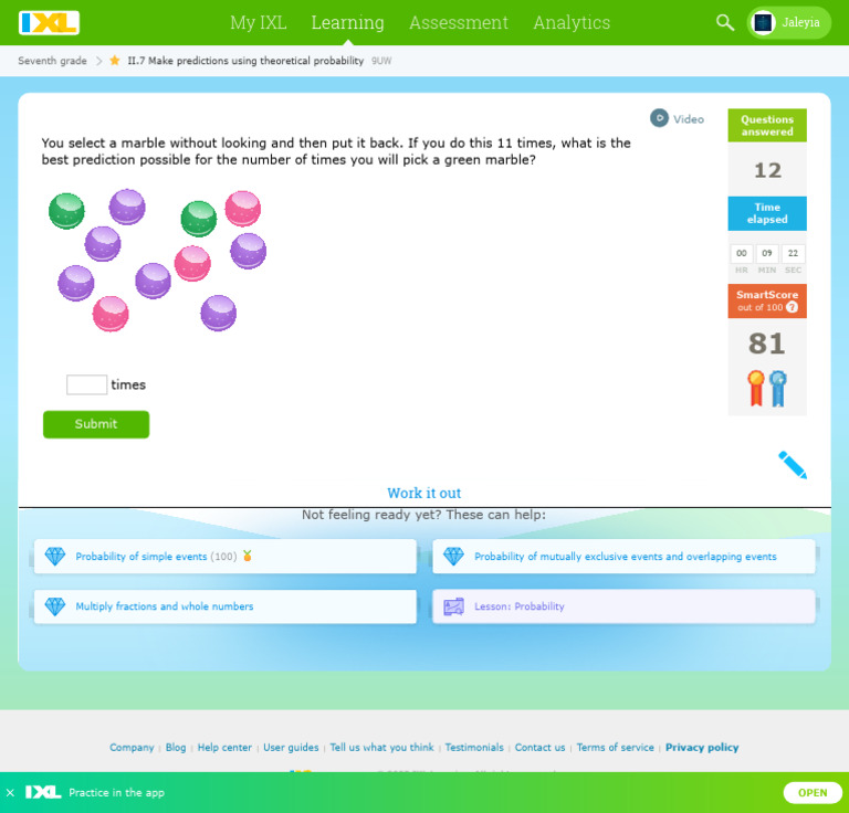 IXL Make Predictions Using Theoretical Probability 7th Grade Math | PDF
