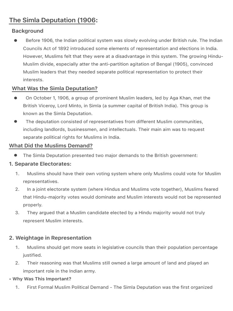 The Simla Deputation (1906 | PDF | British India | South Asia