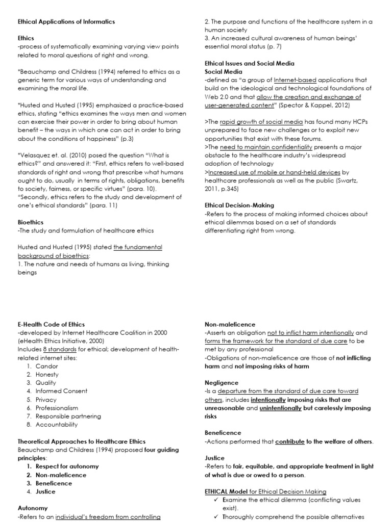 NCM110 Handout 5 EthicalApp | PDF | Bioethics | Health Informatics