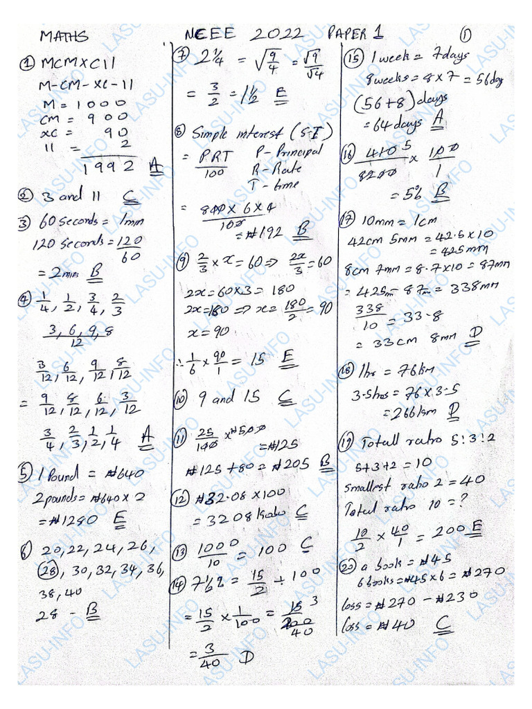 Ncee 2022 Paper 1 Solutions Sample | PDF