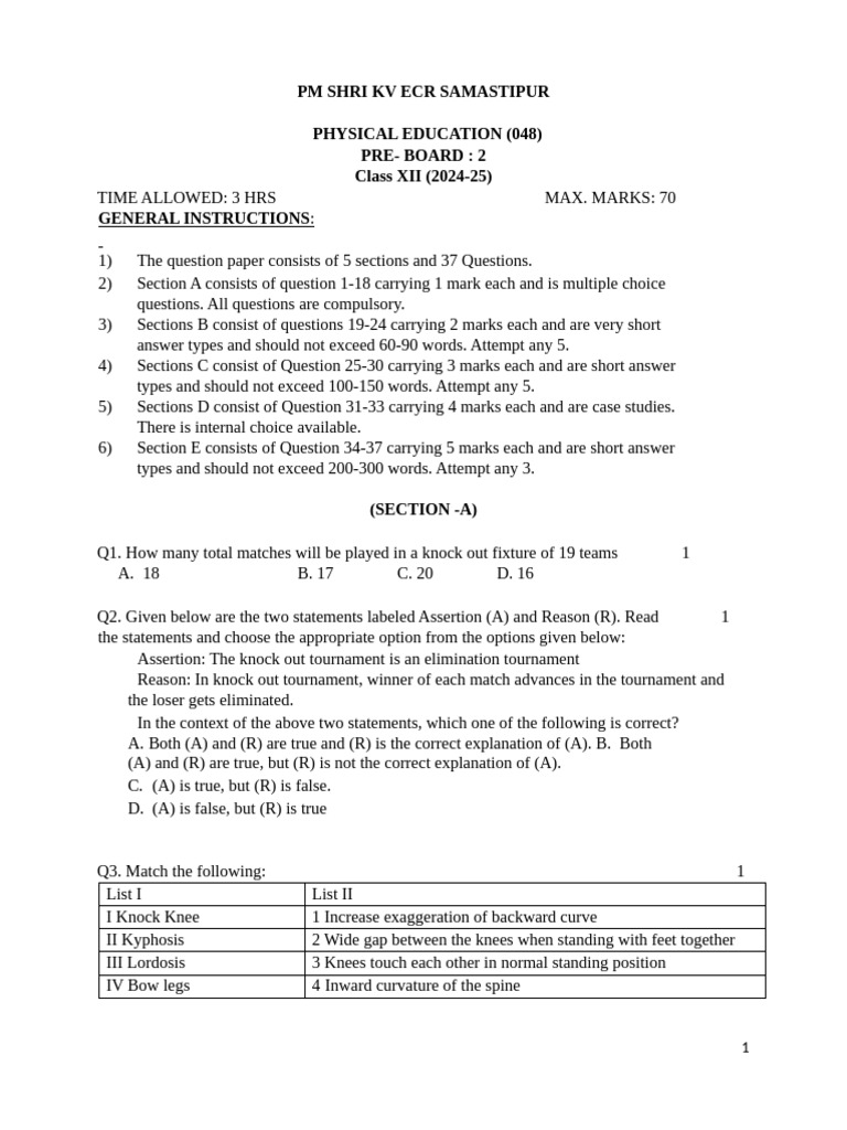 PhysicalEducation Class 12 Pre-Board 2 | PDF | Heart | Paralympic Games