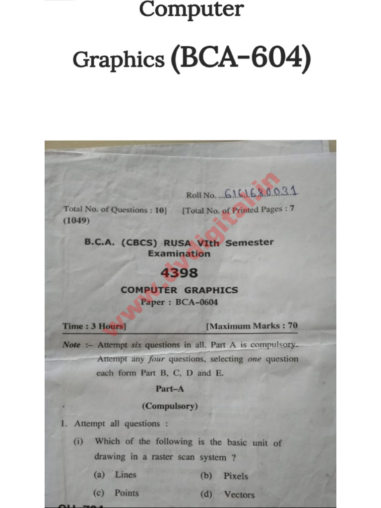 BCA-0604 Computer Graphics 2023 | PDF