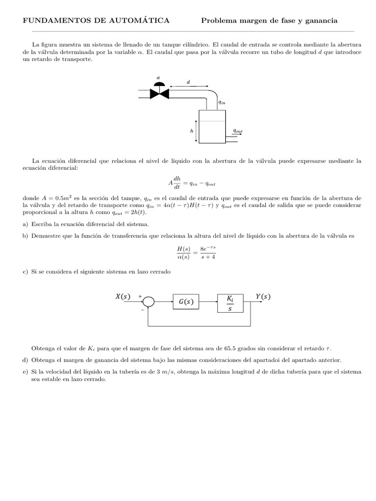 Control de Llenado de Tanque: Margen de Fase y Ganancia | PDF