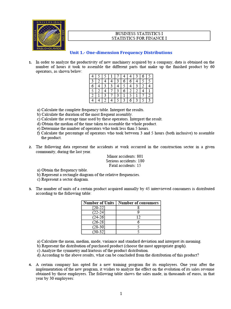 Problems Unit1 BSI 2024 2025 | PDF | Statistical Analysis | Teaching Mathematics