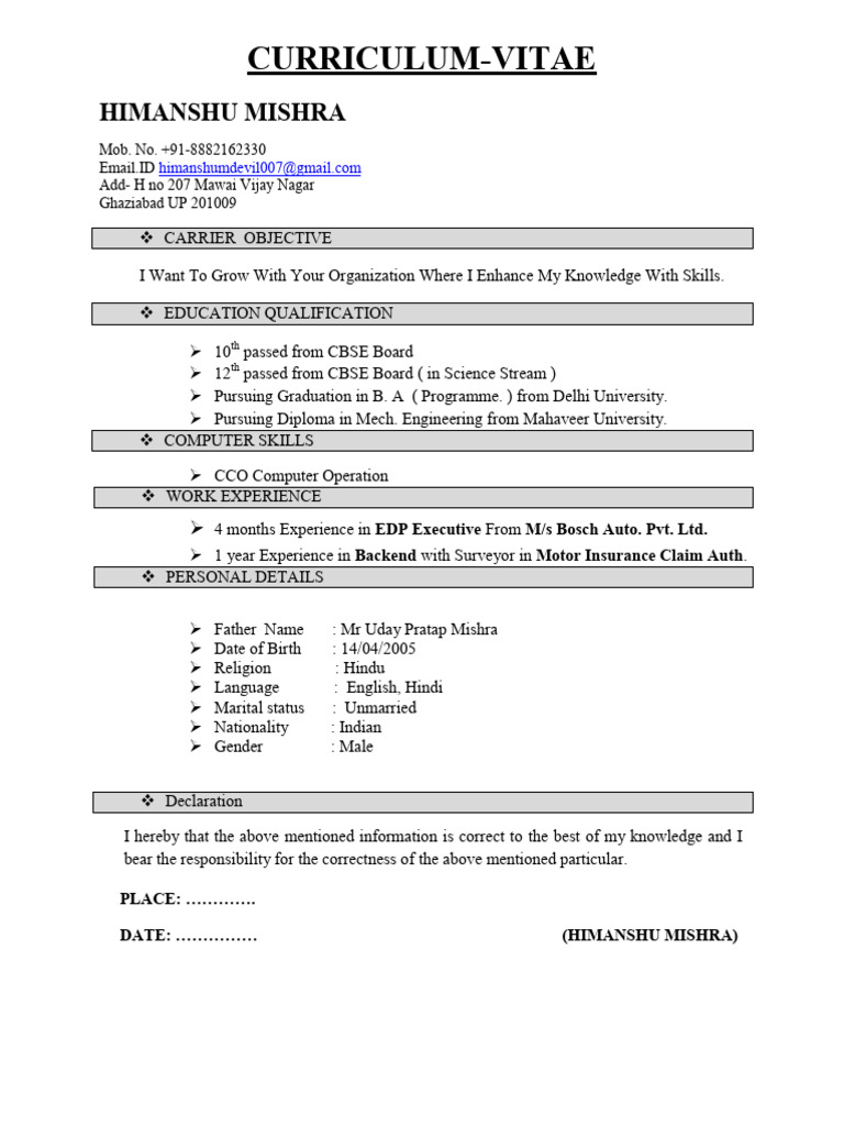Himanshu Mishra CV... | PDF