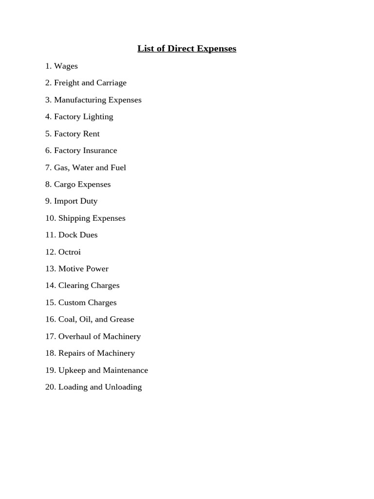List of Direct and Indirect Expenses | PDF