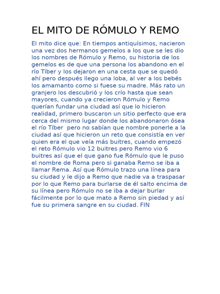 El Mito de Rómulo y Remo | PDF