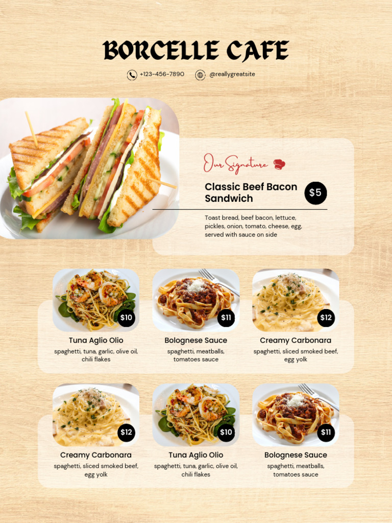 Brown Wood Texture Rustic Cafe and Restaurant Menu | PDF