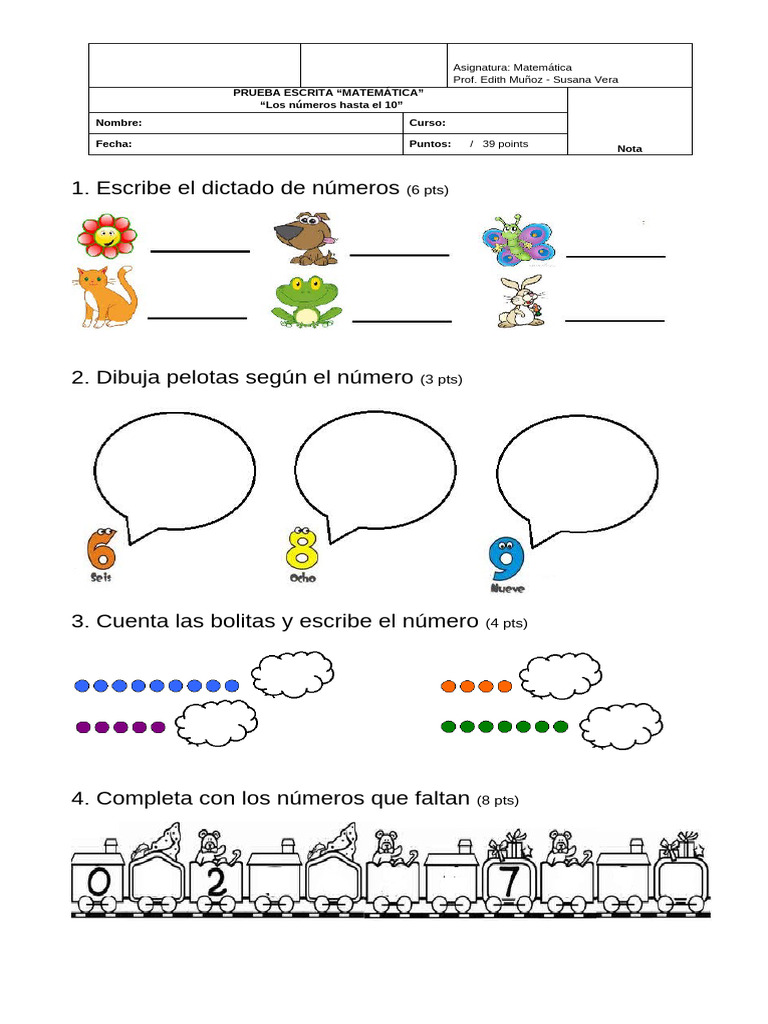 Prueba Numeros Hasta El 10 | PDF