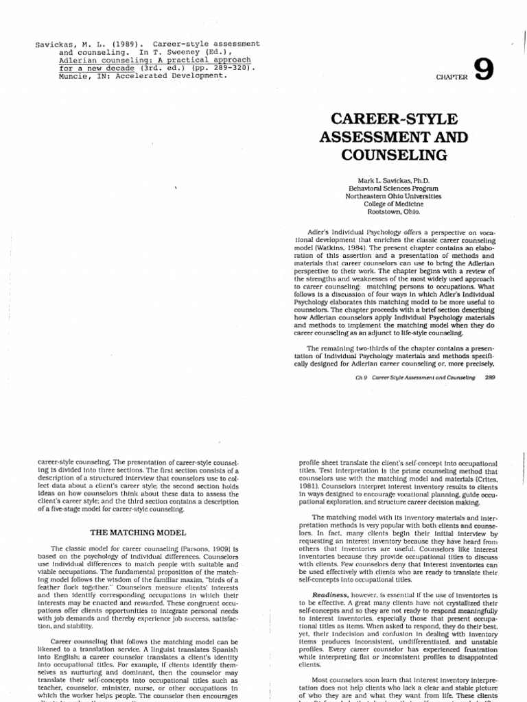 Career-Style Assessment in Counseling | PDF | Psychology | Personality Type