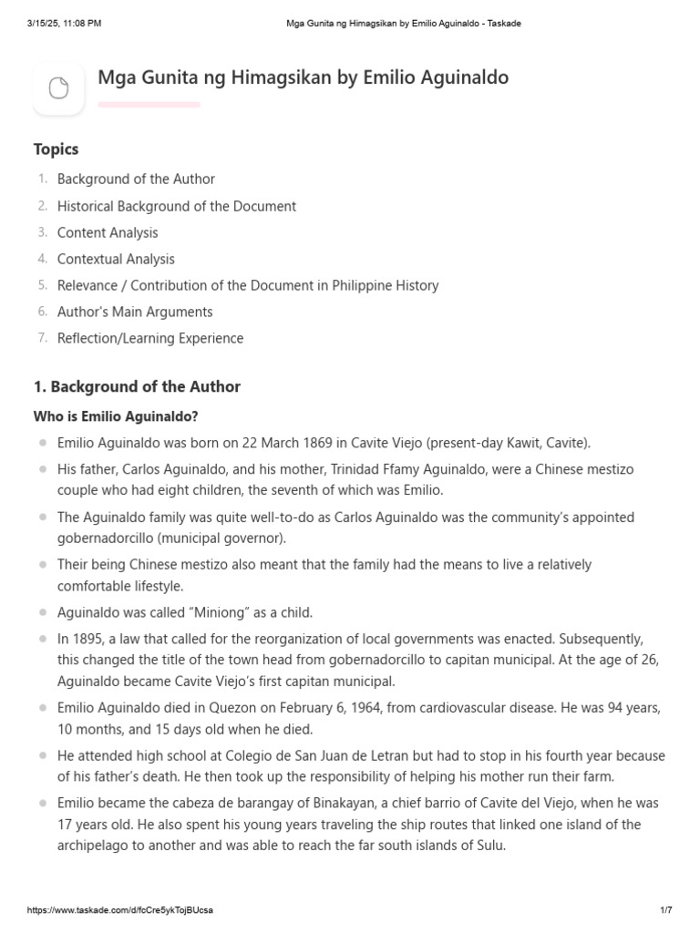 Mga Gunita NG Himagsikan by Emilio Aguinaldo | PDF | Philippines–Spain Relations | Philippines