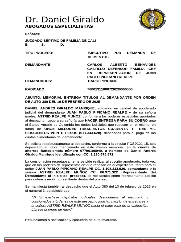 Rad. 2023-065 Solicitud Entrega Titulos | PDF