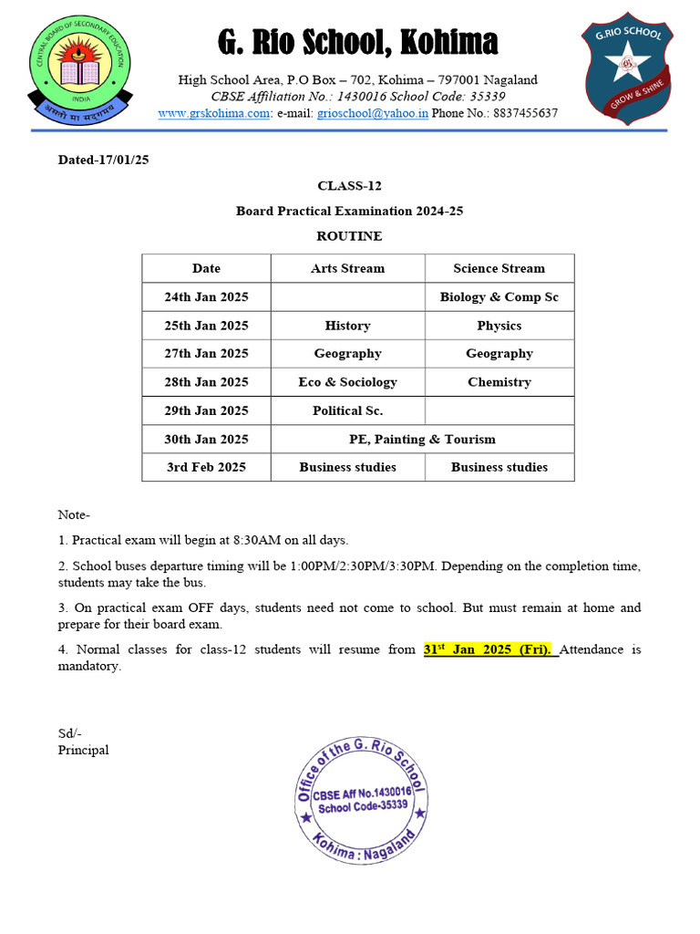 Class-12 Practical examination Routine 2024-25 | PDF