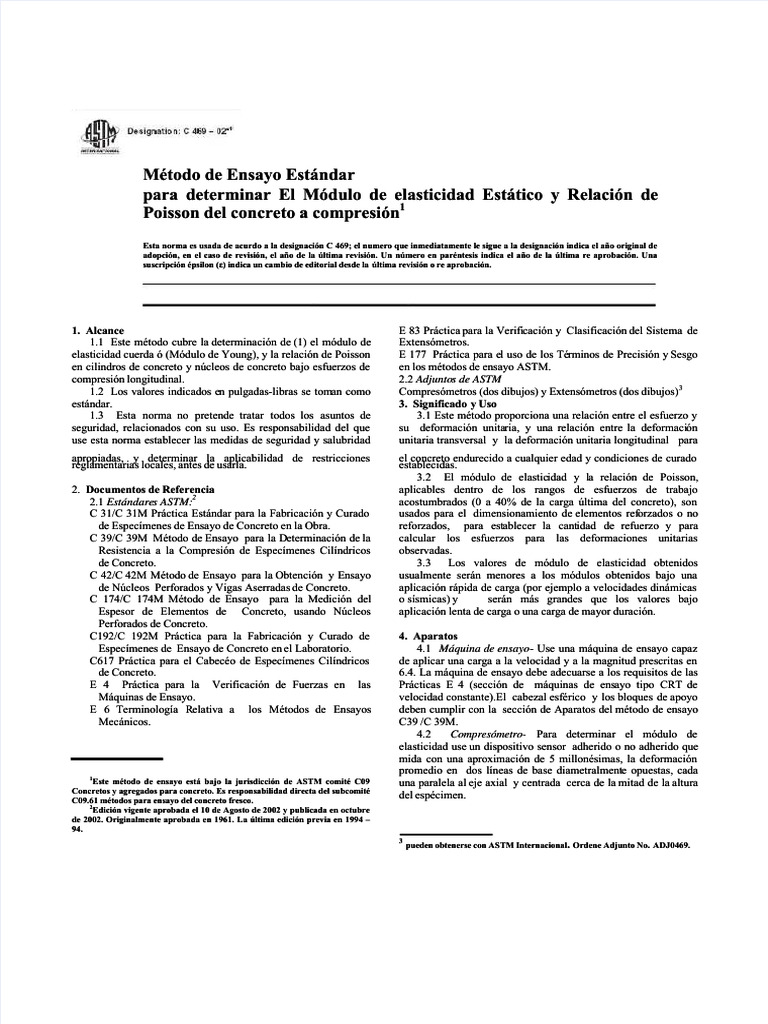 Astm C-469 - Modulo de Elasticidad | PDF | Hormigón | Deformación ...