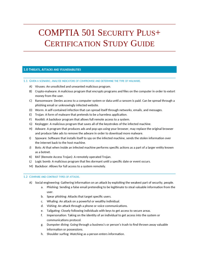 Comptia 01 Sec+ Study Guide | PDF | Malware | Proxy Server