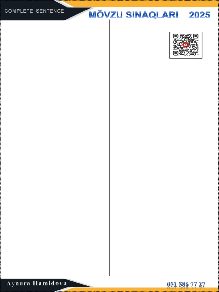 Complete Sentence Movzu Si̇naqlari̇ 2025 | PDF | English Language | Italy