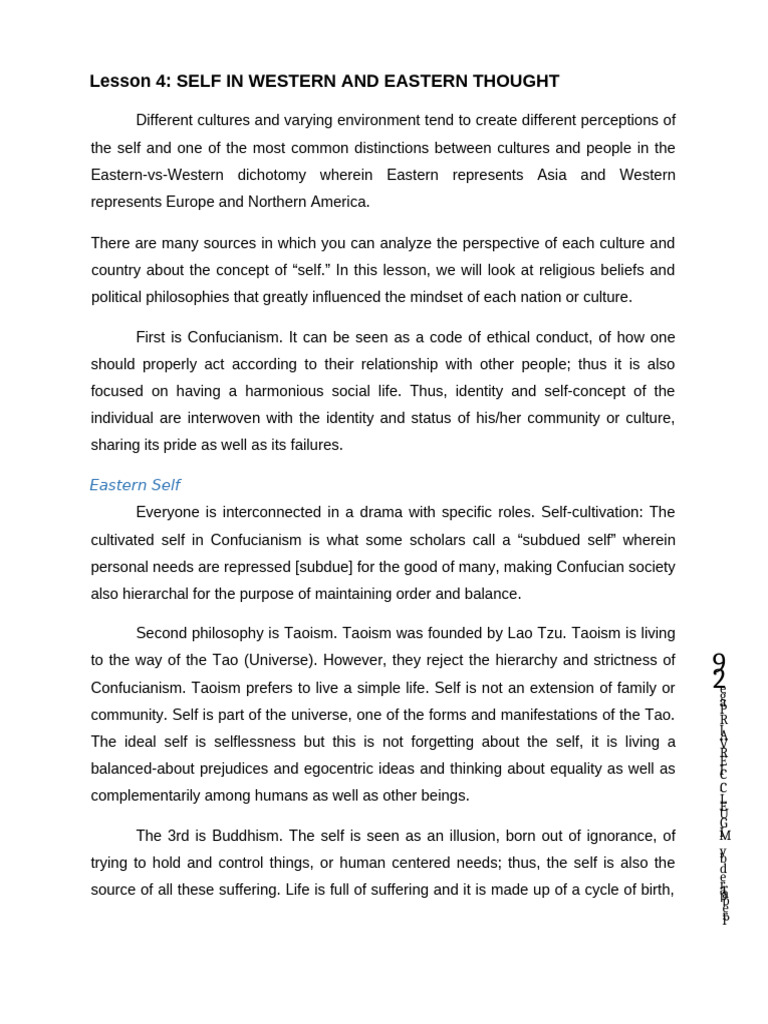 Lesson 4 The Self in Western and Eastern Thoughts | PDF | Confucianism ...