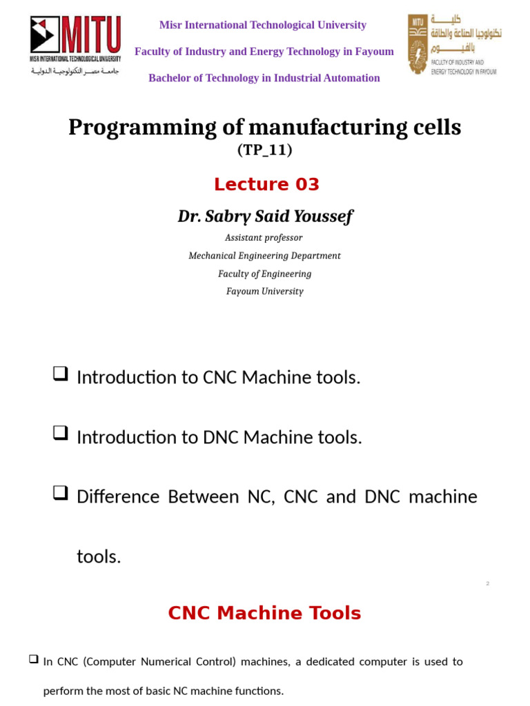 Lec.03 Programming of manufacturing cells | PDF | Numerical Control | Computer Hardware