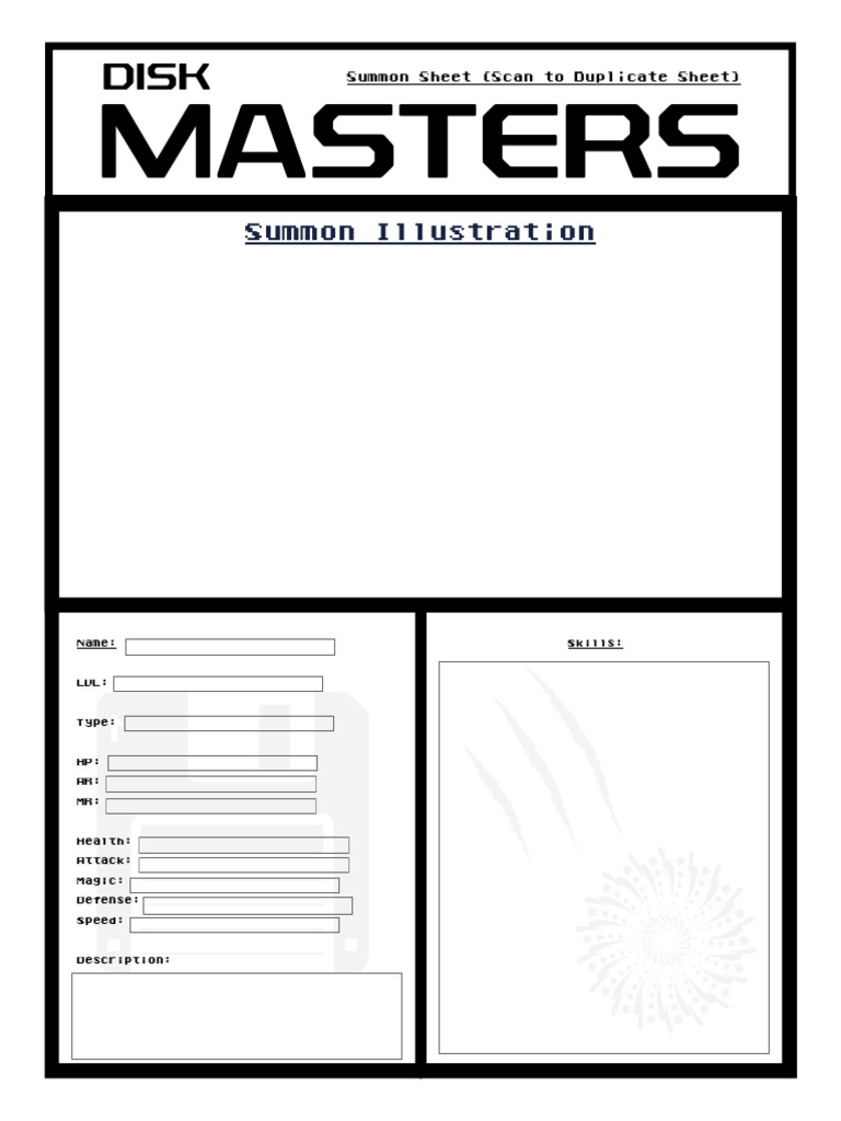 Disk Masters Character Sheet Form | PDF