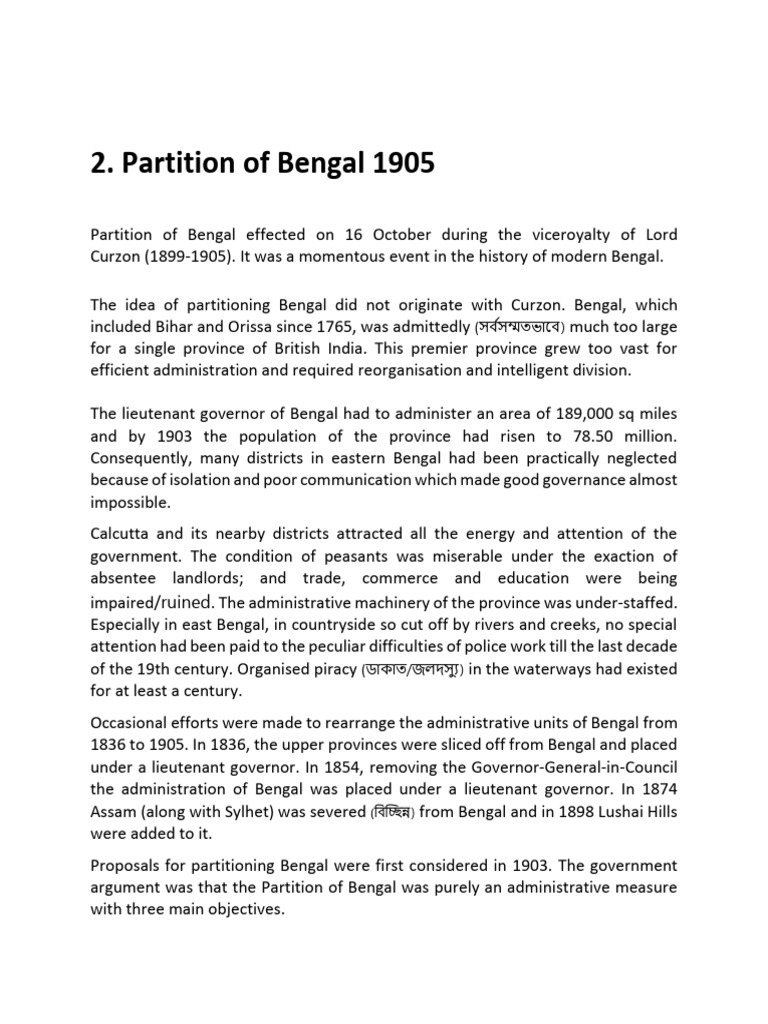 1905 Bengal Partition Overview | PDF | Partition Of India | Bengal