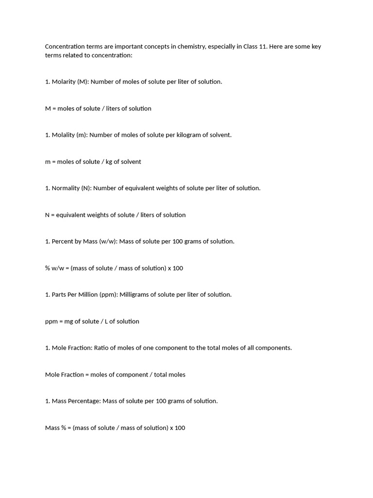 Concentration Terms Are Important Concepts in Chemistry | PDF