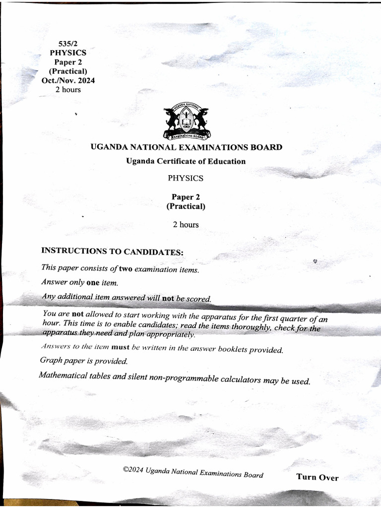 Uneb Uce Phy Practical 2024 | PDF