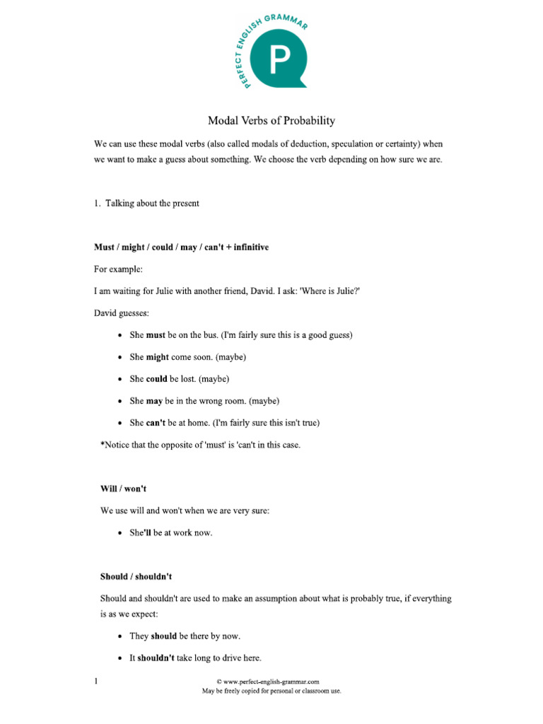 Modal Verbs of Probability | PDF