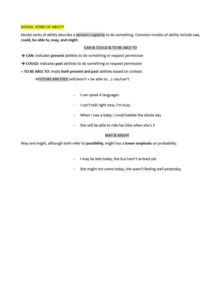 Modal Verbs of Ability | PDF