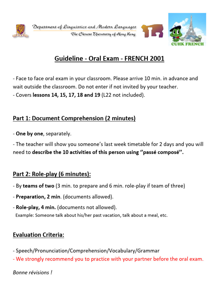 FREN2001 - Oral Test Guideline | PDF
