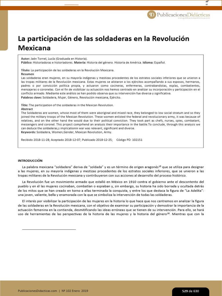 La Participación de Las Soldaderas en La Revolución Mexicana | PDF ...